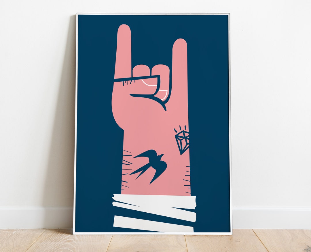 Rock on Print Tattoo Illustration Poster Rock 'n' Roll Statement Music ...