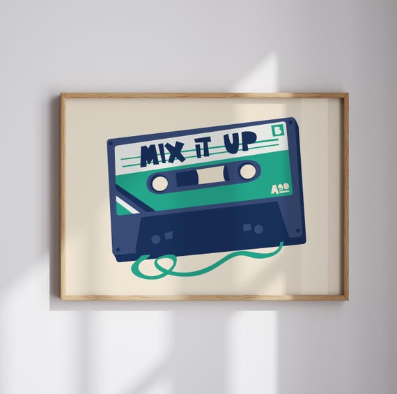 Mix Tape Poster Druck Mix it up 80er Jahre Kassette Tonband Bester Freund Geschenk Retro Musik Mid Century Modern style Moderne Wanddekoration Etsy