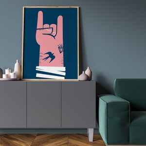 Rock on Print | Tattoo Illustration Poster | Rock 'n' Roll | Statement ...