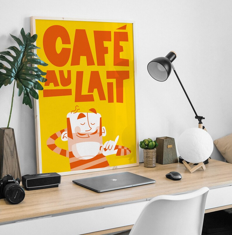 Coffee Print Cafe Au Lait Foodie Gift Kitchen Art | Etsy