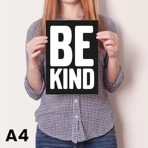 BE KIND Poster, | Bold Black and White | Wall Decor, Art Print, Wall ...