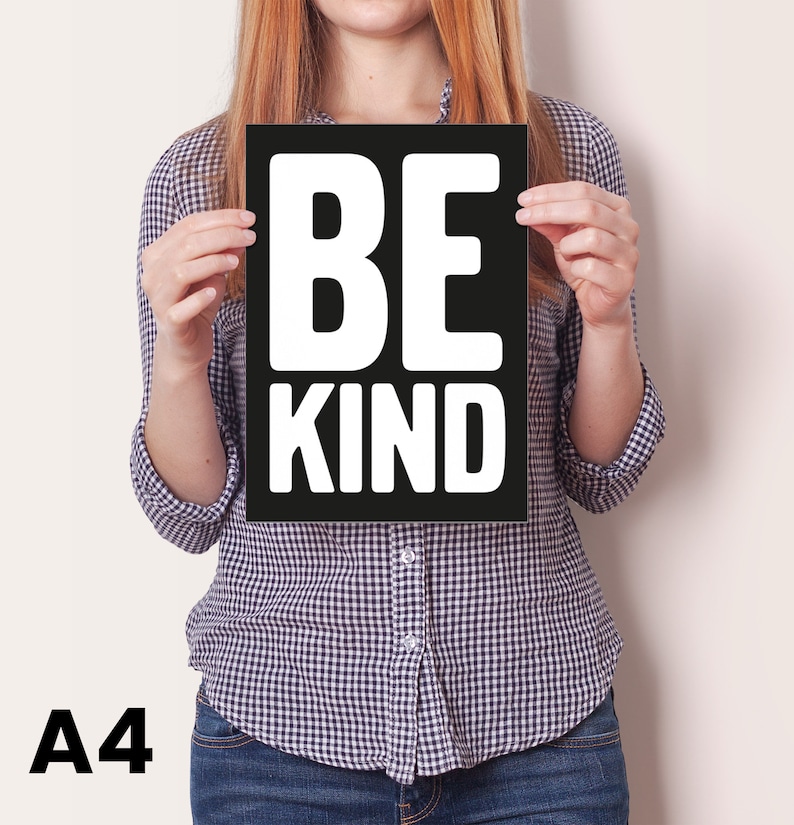 BE KIND Poster Bold Black and White Wall Decor Art - Etsy