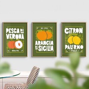 Kitchen Prints Set | 3 Prints, Italian Fruits Posters, Mid Century ...