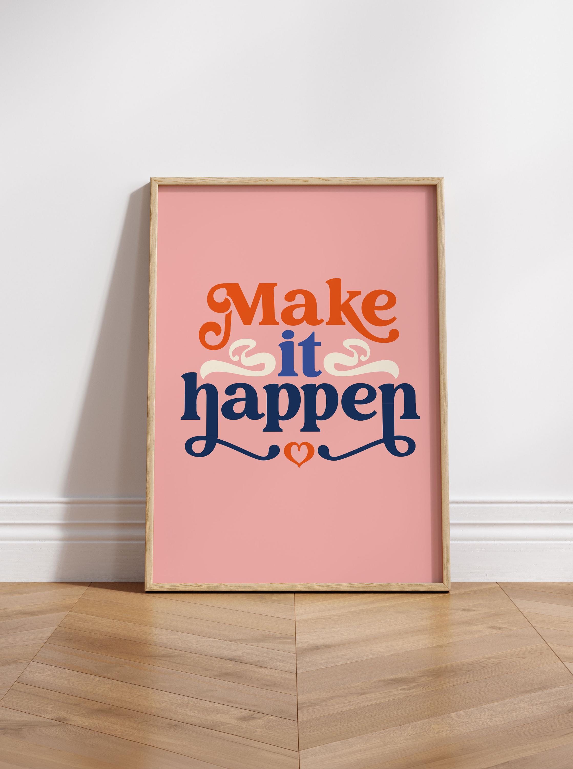 Make It Happen Print: Retro Typography, Bold Colors - Etsy