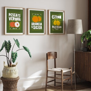 Kitchen Prints Set | 3 Prints, Italian Fruits Posters, Mid Century ...