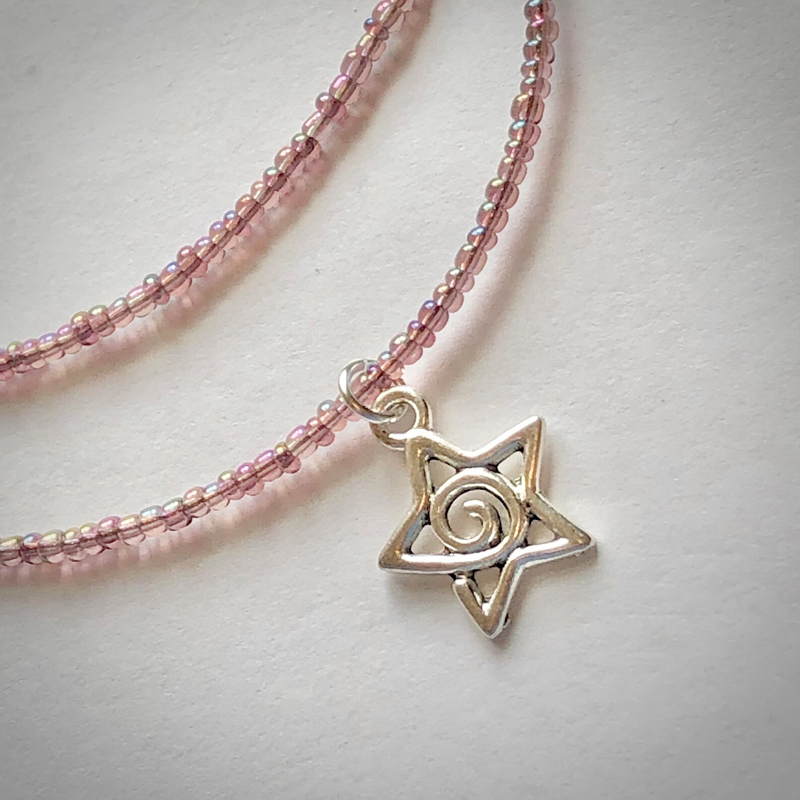 Whimsigothic Silver Toned Star Swirl Charm Necklace With Glass Beads - Etsy