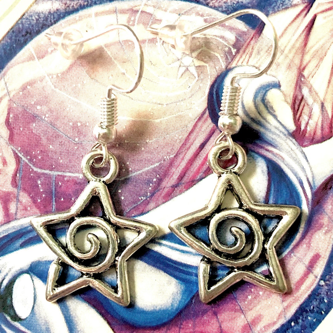 Whimsigothic Silver Toned Star Swirl Charm Earrings - Etsy