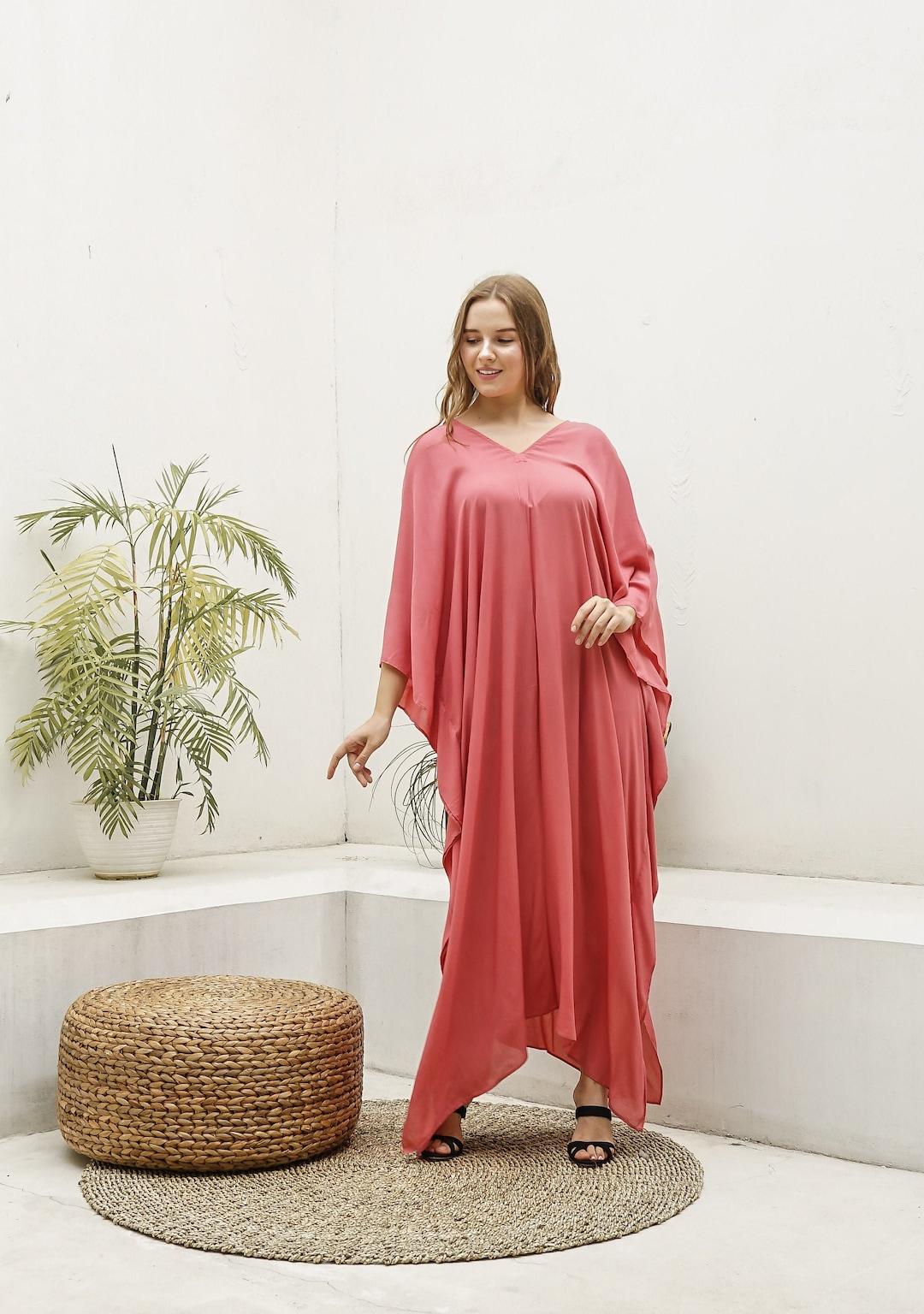 Hand Dyed,ka01-salmon Pink Caftan,long Kaftan Simple Dress, Stylish ...