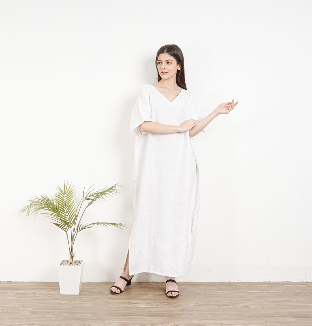White Linen Caftan,ka03-li01, Caftan Dress, Kaftan, Plus Size Dress ...