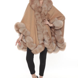 Cashmere Cape Fox Trim Poncho, Women’s Poncho, Fox Fur Poncho, Fall Poncho, Winter Coat, Fur ...