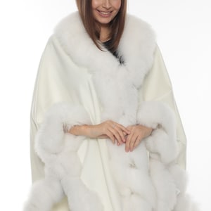 Whit Hood White Fox Fur Cashmere Cape With Whiite Fox Fur Trimmed ...