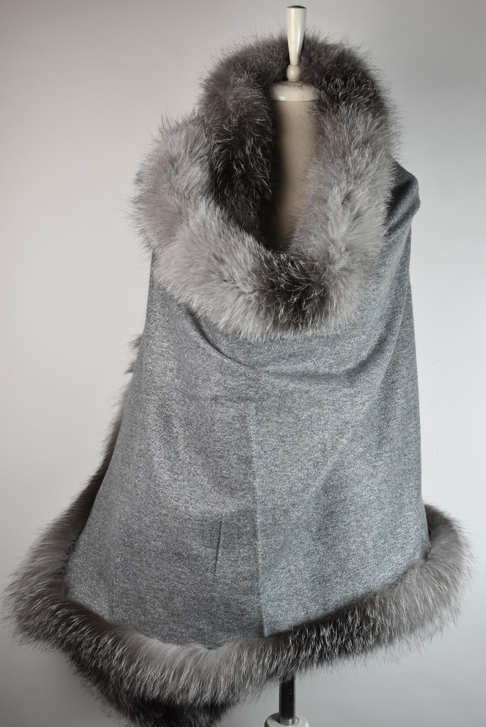 Gray Warm and Soft Stylish Shawl With Four Corners of Real Fox | Etsy