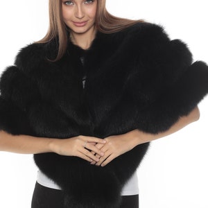 Black Fur Wrap Fox Fur Stole Fox Fur Shawl Bridal Wrap Bridal Cape ...