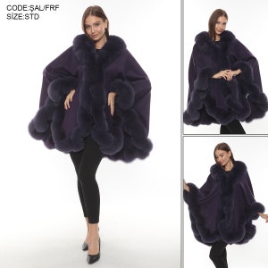 Winter Purple Cashmere Cape, Purple Fox Cashmere Cape Fox Trim Poncho, Purple Cashmere ,shawl ...