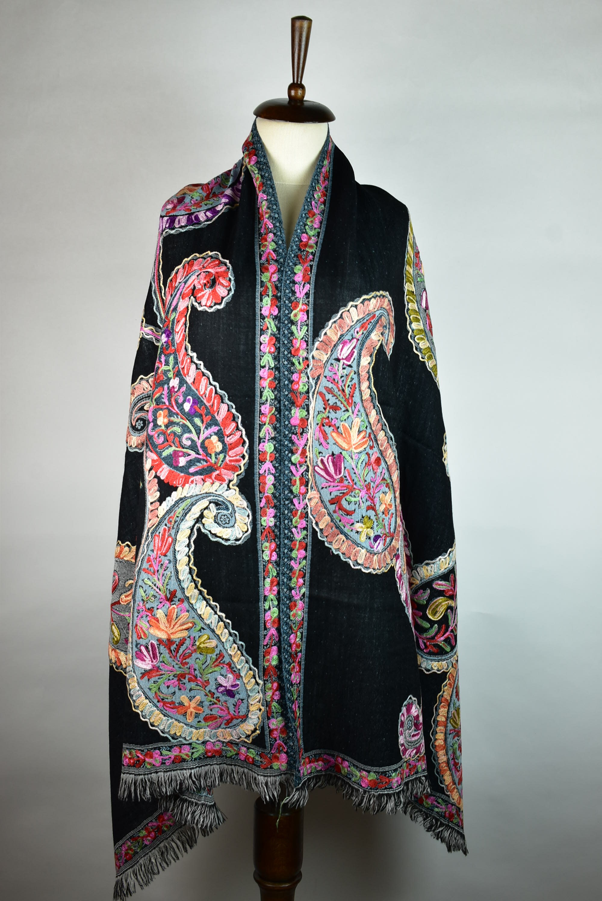 Black Pashmina Wedding Shaw, Wool Embroidered Shawl, Wool Scarf Women ...