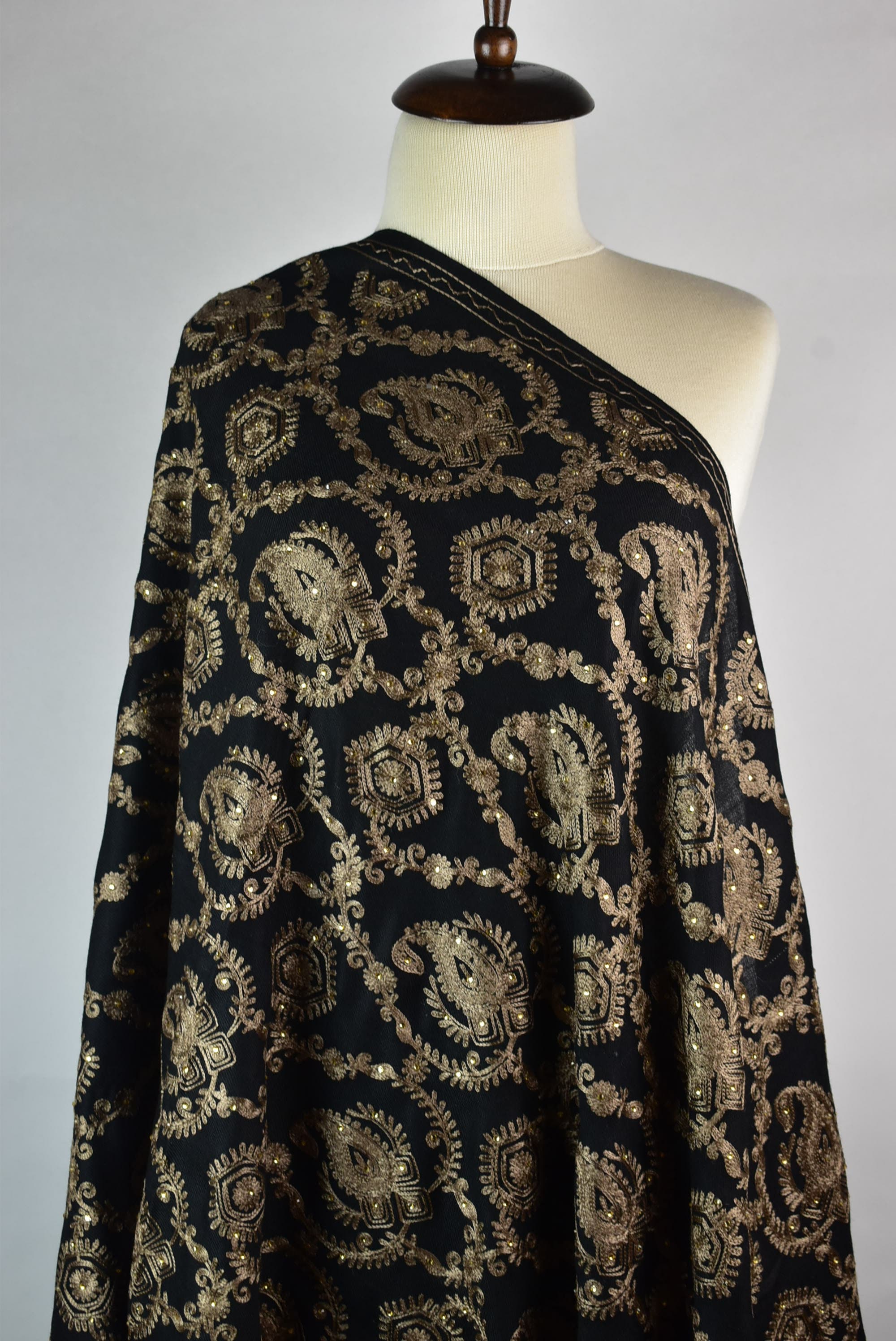 Black Pashmina Wedding Shaw Wool Embroidered Shawl Wool - Etsy