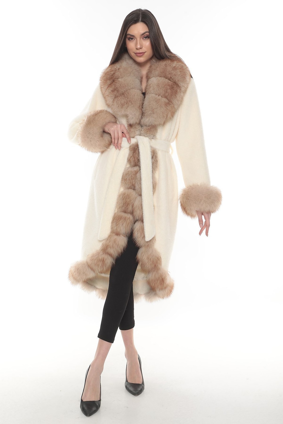 Fox Fur Trimmed Alcantara Coat, Princess Style, Women Stylish and ...