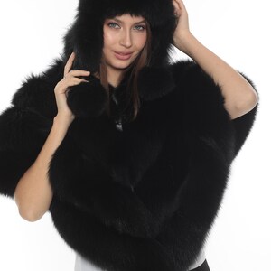 Black Fur Wrap Fox Fur Stole Fox Fur Shawl Bridal Wrap Bridal Cape ...