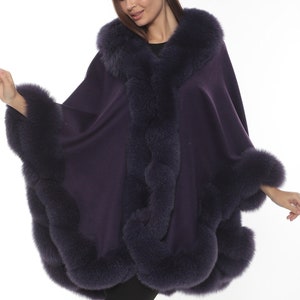 Winter Purple Cashmere Cape, Purple Fox Cashmere Cape Fox Trim Poncho, Purple Cashmere ,shawl ...