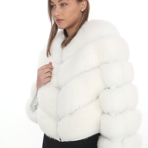 Elegant Snow White Fox Fur Jacket Women , Winter Bomber, Fox Fur Coat Women, Luxury , Premiun ...