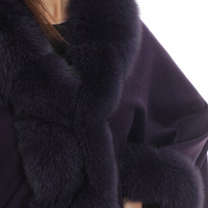 Winter Purple Cashmere Cape, Purple Fox Cashmere Cape Fox Trim Poncho, Purple Cashmere ,shawl ...