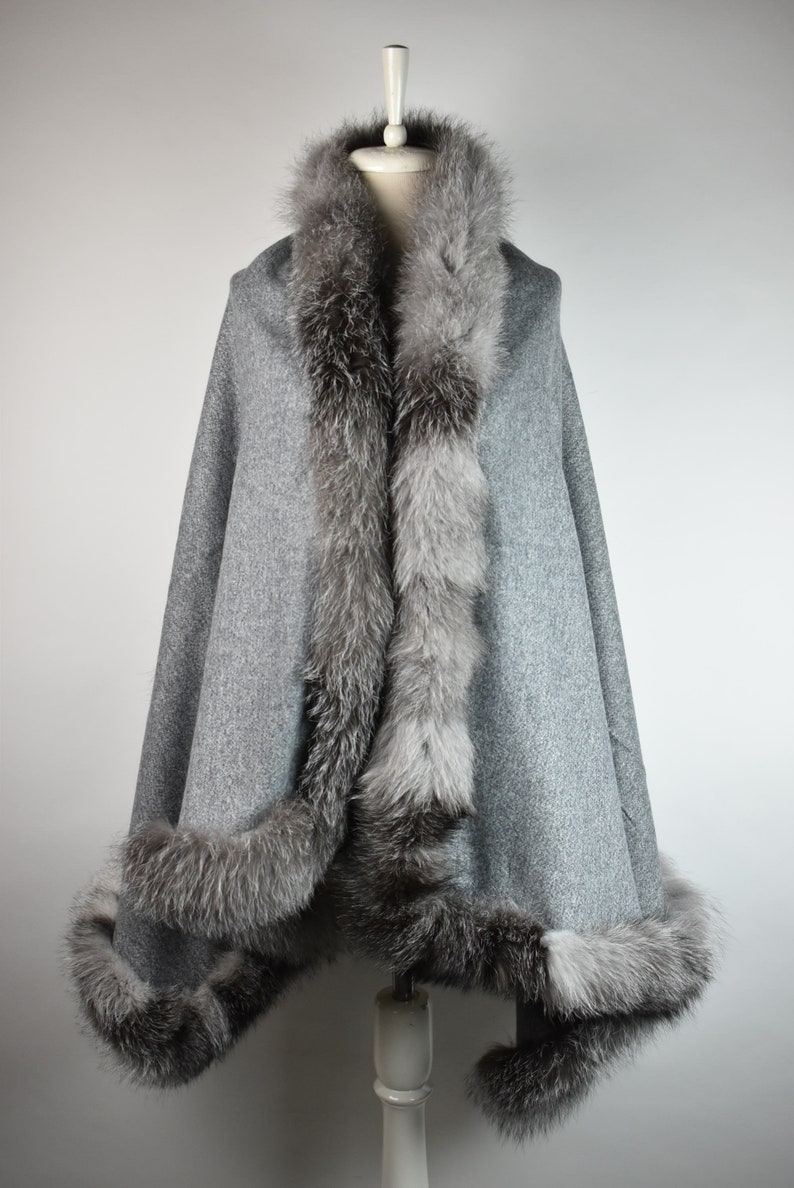 Gray Warm and Soft Stylish Shawl With Four Corners of Real Fox | Etsy