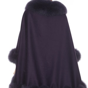 Winter Purple Cashmere Cape, Purple Fox Cashmere Cape Fox Trim Poncho, Purple Cashmere ,shawl ...