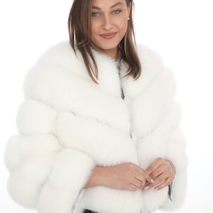 Elegant Snow White Fox Fur Jacket Women , Winter Bomber, Fox Fur Coat Women, Luxury , Premiun ...