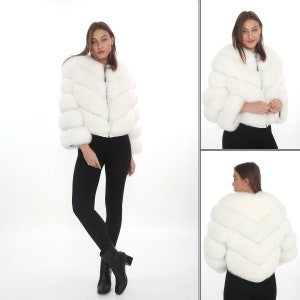 Elegant Snow White Fox Fur Jacket Women , Winter Bomber, Fox Fur Coat ...