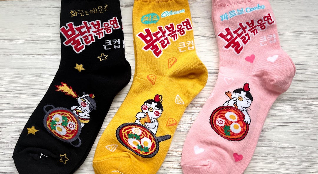 Korean Hot Spicy Fire Ramen Noodles Socks, Mid Calf Socks, Fast Food ...