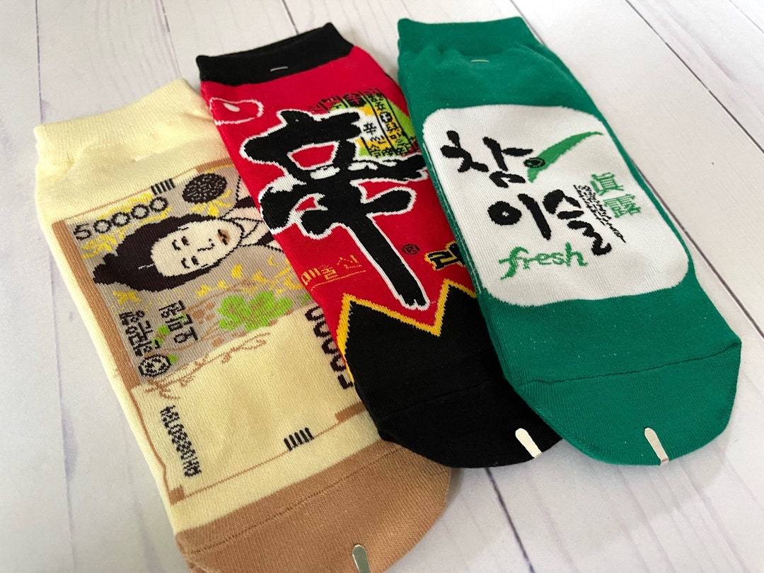 Korean Socks, Fun Ankle Socks, Shin Ramen Fast Food Noodles Money Bill ...
