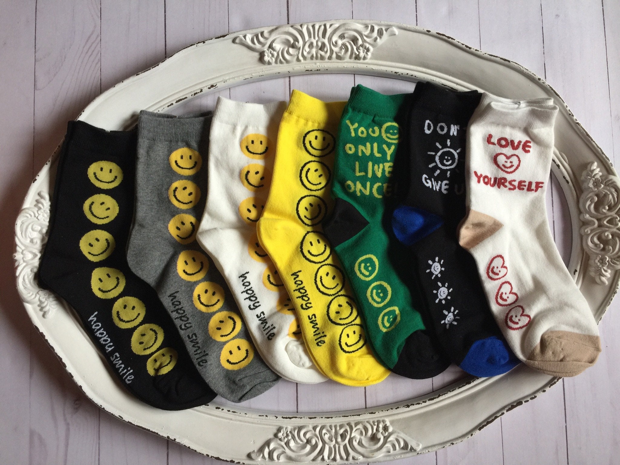 Smiley Face Positive Words Socks, 7 Pairs for a Week, Gift for ...