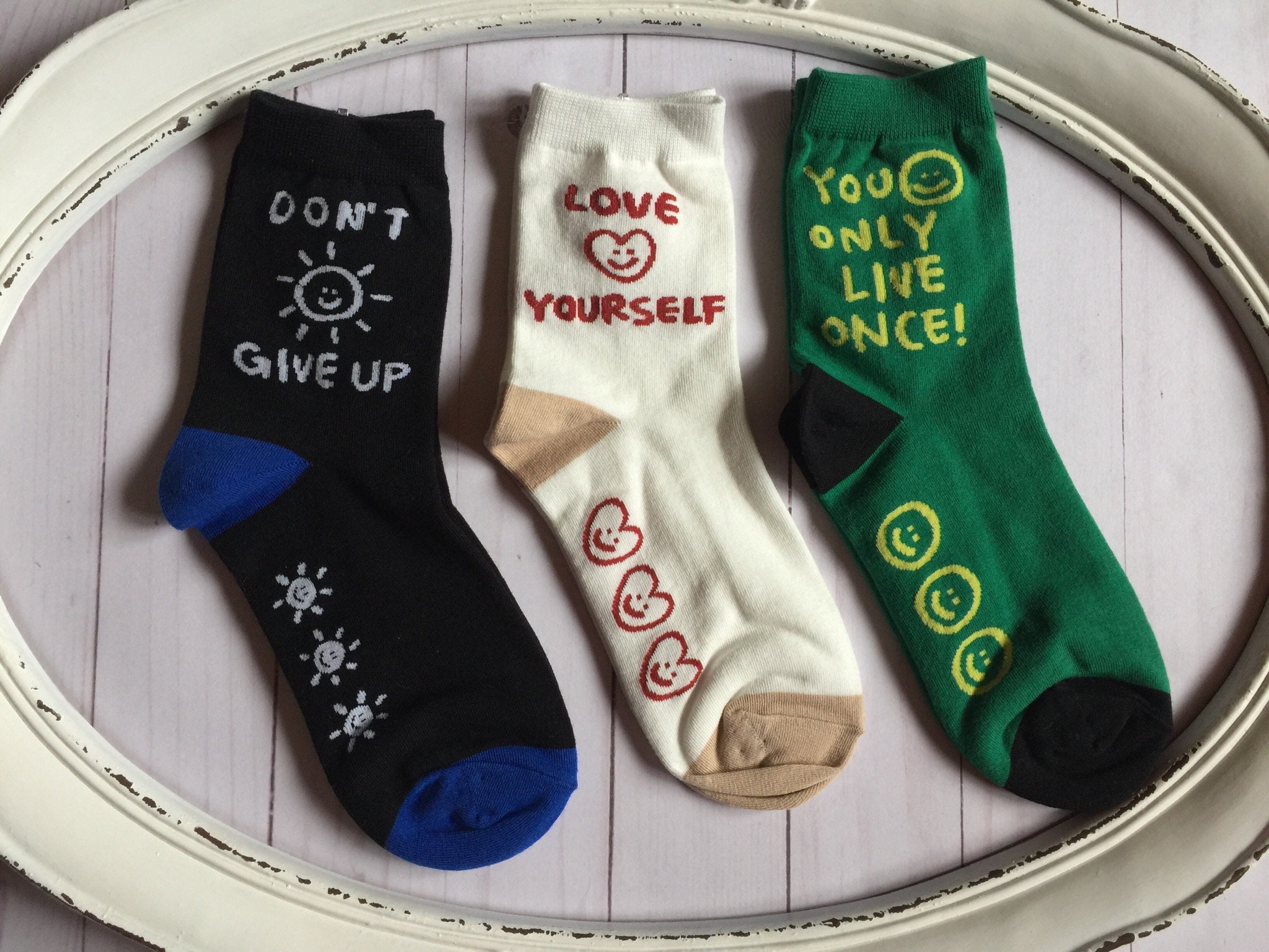 Smiley Face Positive Words Socks 7 Pairs for a Week Gift for | Etsy