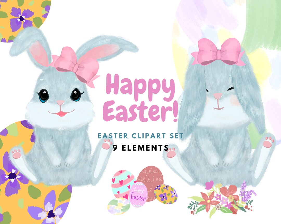 Easter Bunny Clip Art, Eggs, PNG, Printable Nursery Wall Art, Card ...