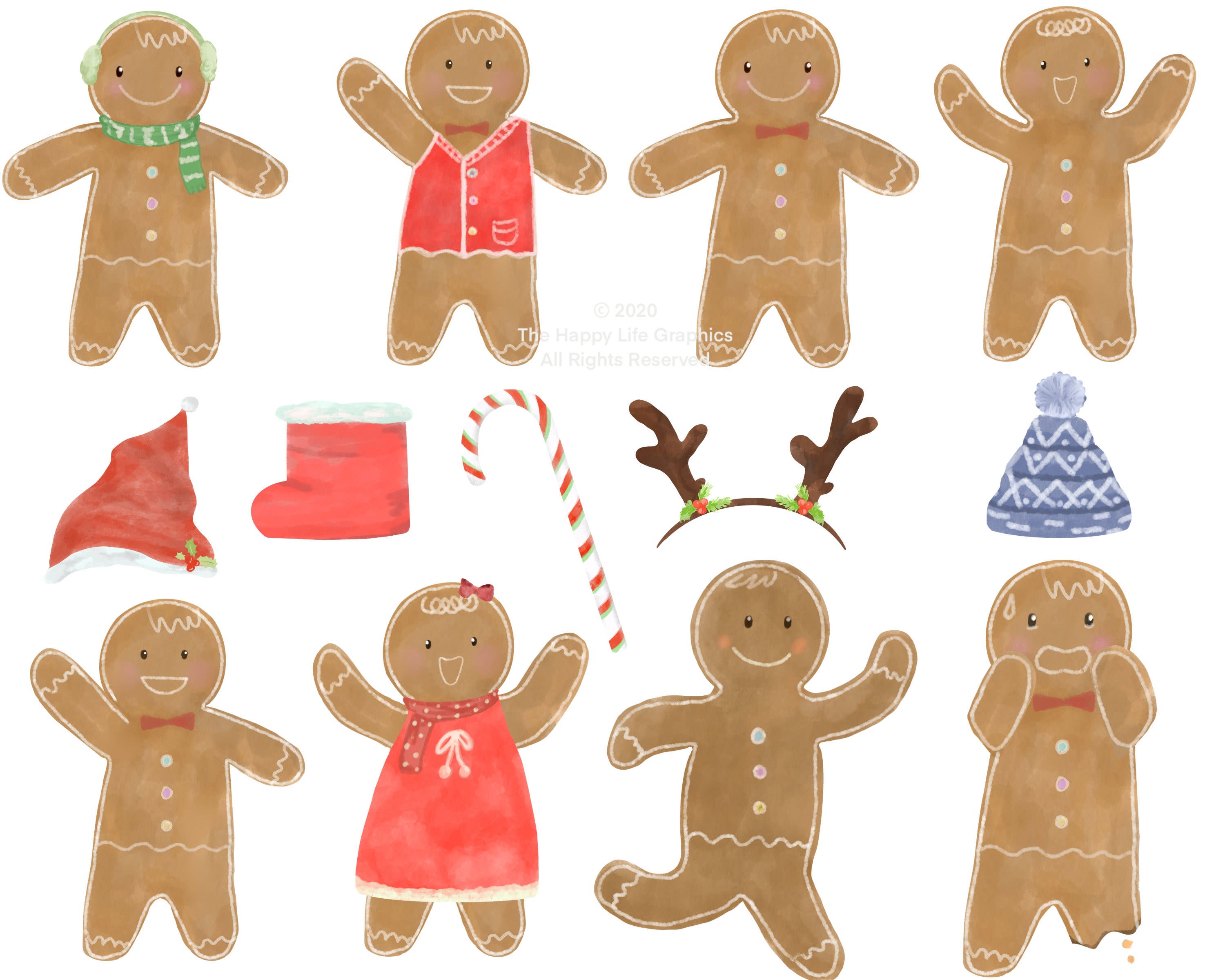 The Gingerbread Man Clip Art, Printable Christmas Clipart, Winterland ...