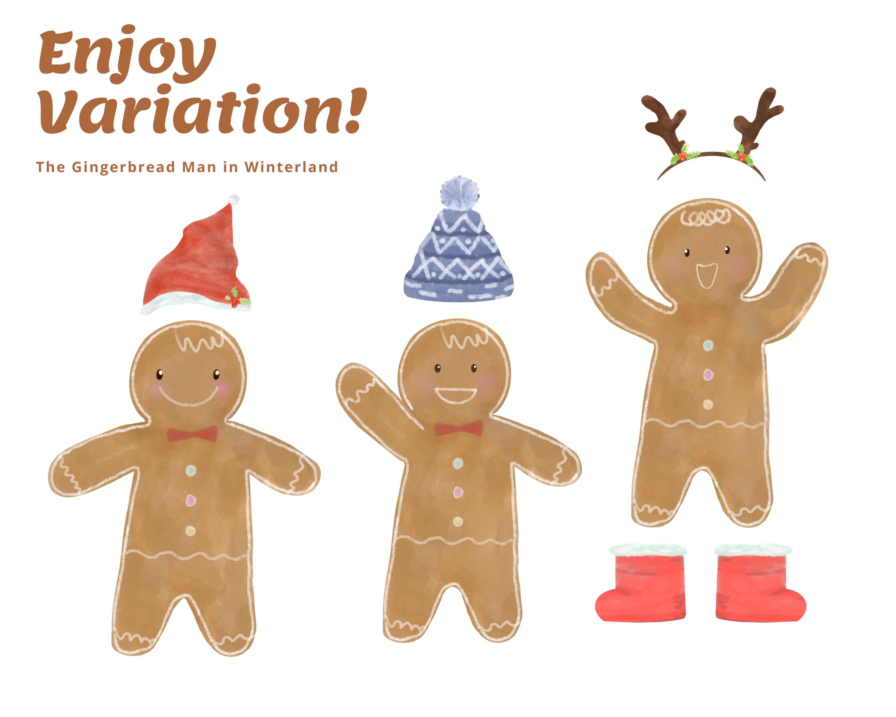 The Gingerbread Man Clip Art, Printable Christmas Clipart, Winterland ...