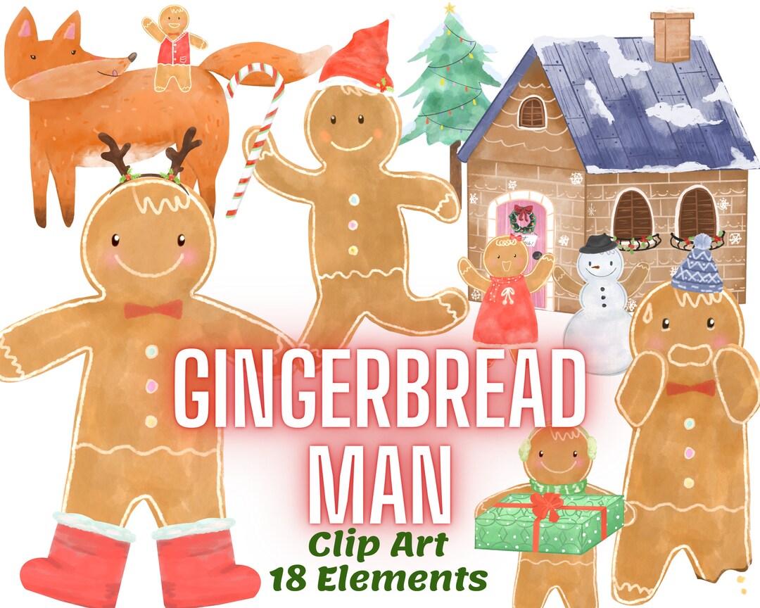 The Gingerbread Man Clip Art, Printable Christmas Clipart, Winterland ...