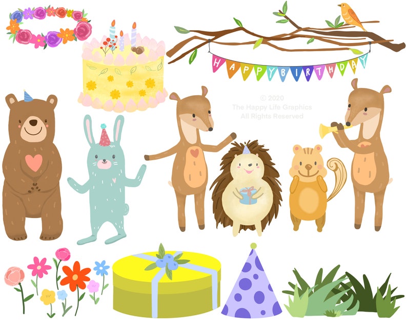 Woodland Birthday Party Clip Art, Baby Animals PNG, Forest Creatures ...