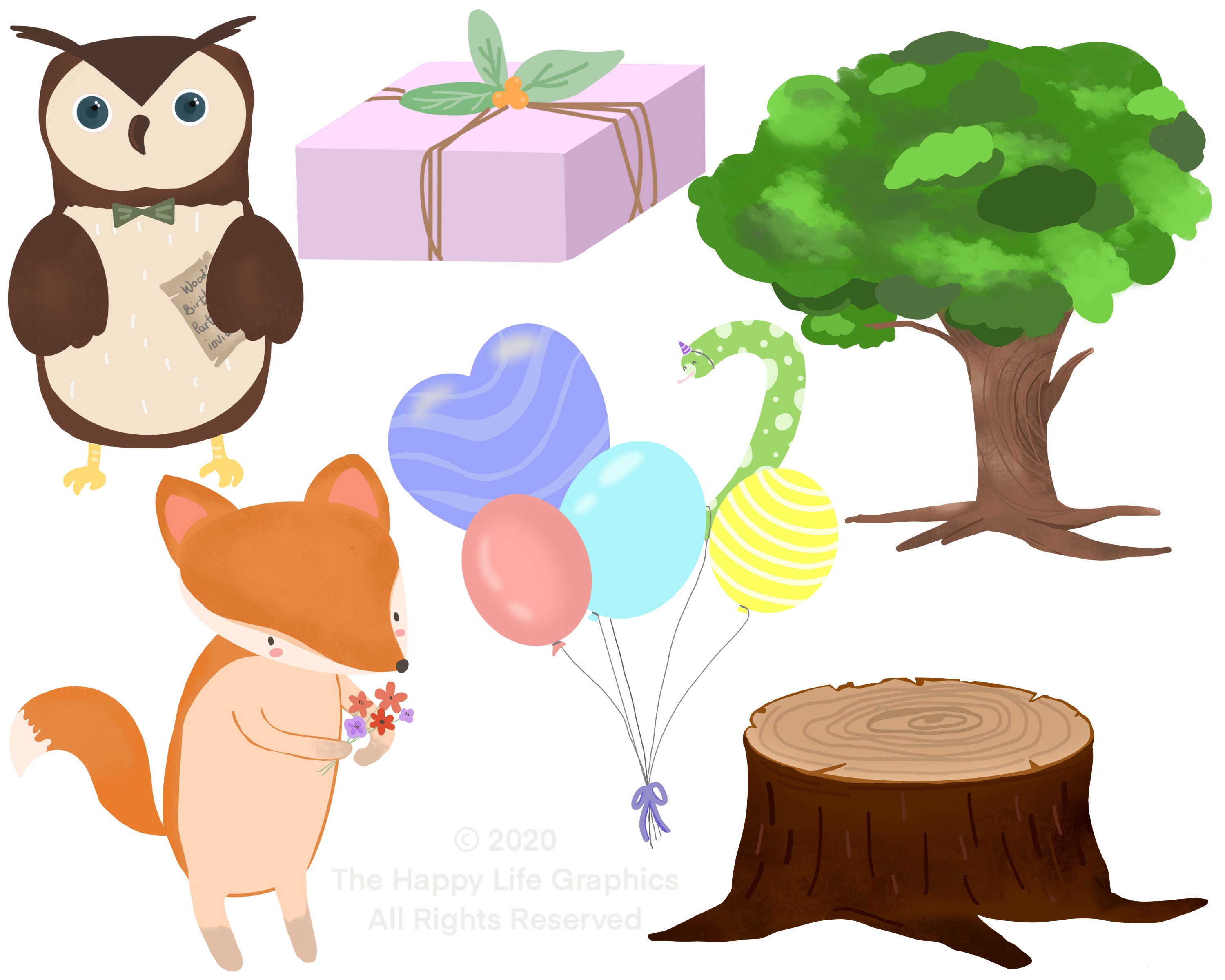 Woodland Birthday Party Clip Art, Baby Animals PNG, Forest Creatures ...