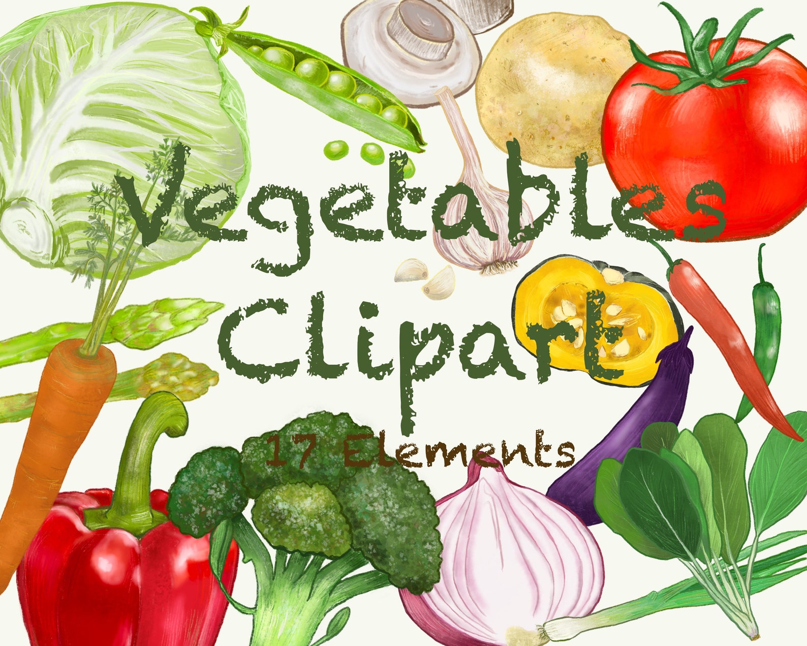 Vegetables Clipart, Printable PNG, Veggie, Vegetarian, Vegan, Eggplant ...