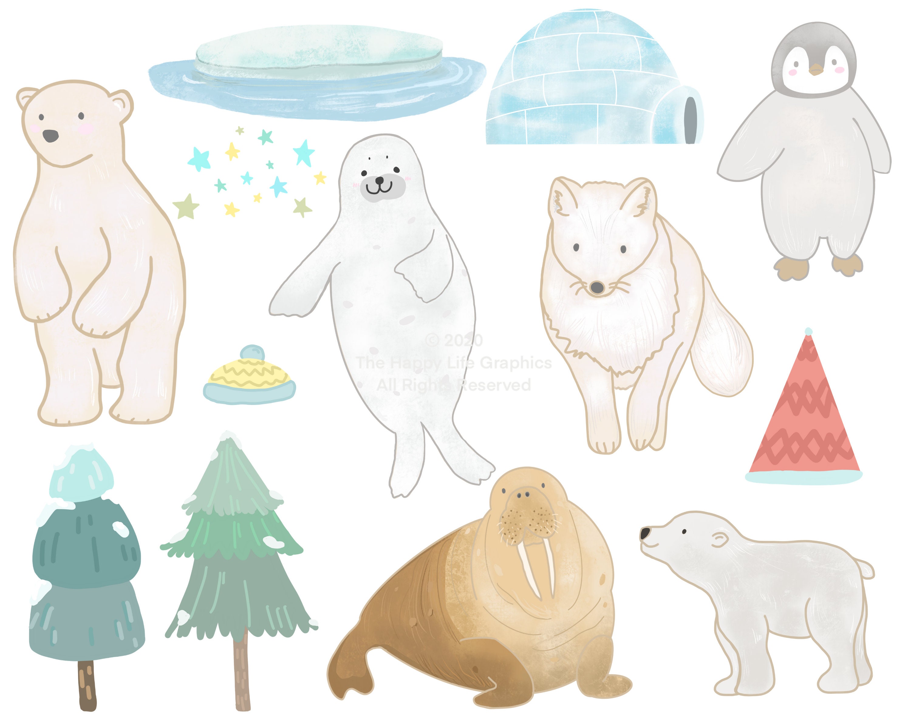 The Arctic and the Antarctic Animals Clip Art, Cute Winter Animals, PNG ...