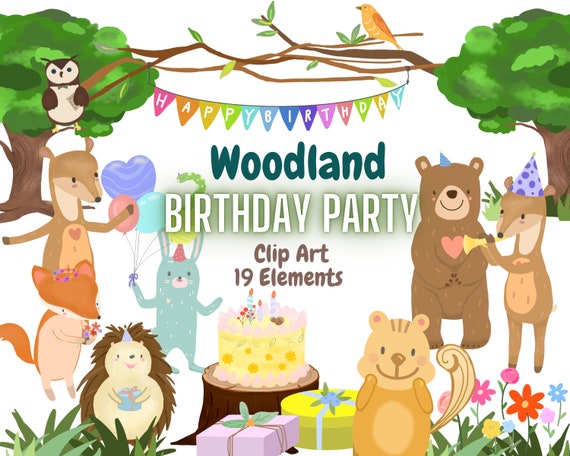 Woodland Birthday Party Clip Art Baby Animals PNG Forest - Etsy