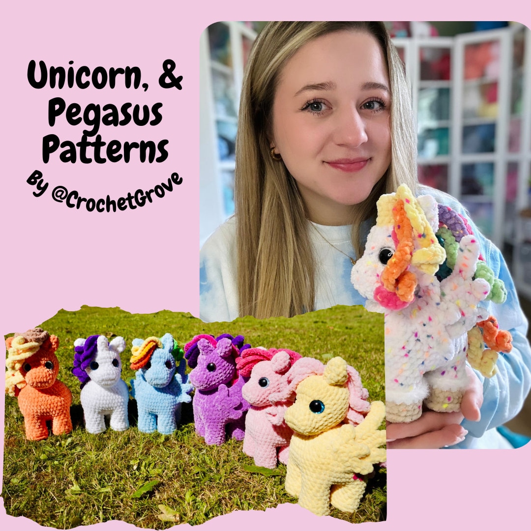 Unicorn & Pegasus Crochet Pattern, Low Sew Pattern, Crochetgrove - Etsy