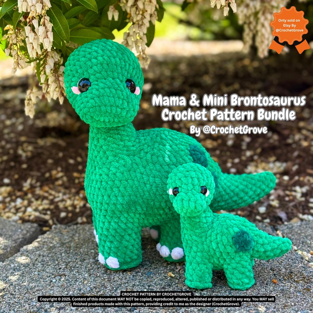 Mama & Mini Brontosaurus Crochet Pattern – Low Sew Dinosaur Amigurumi ...