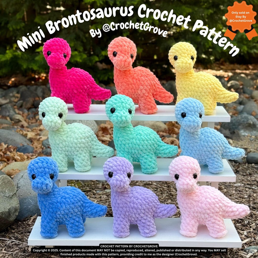 Mini Brontosaurus Crochet Pattern – Low Sew Dinosaur Amigurumi PDF by ...