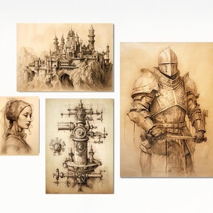 Leonardo Da Vinci Inspired Digital Art Bundle Printable Renaissance ...