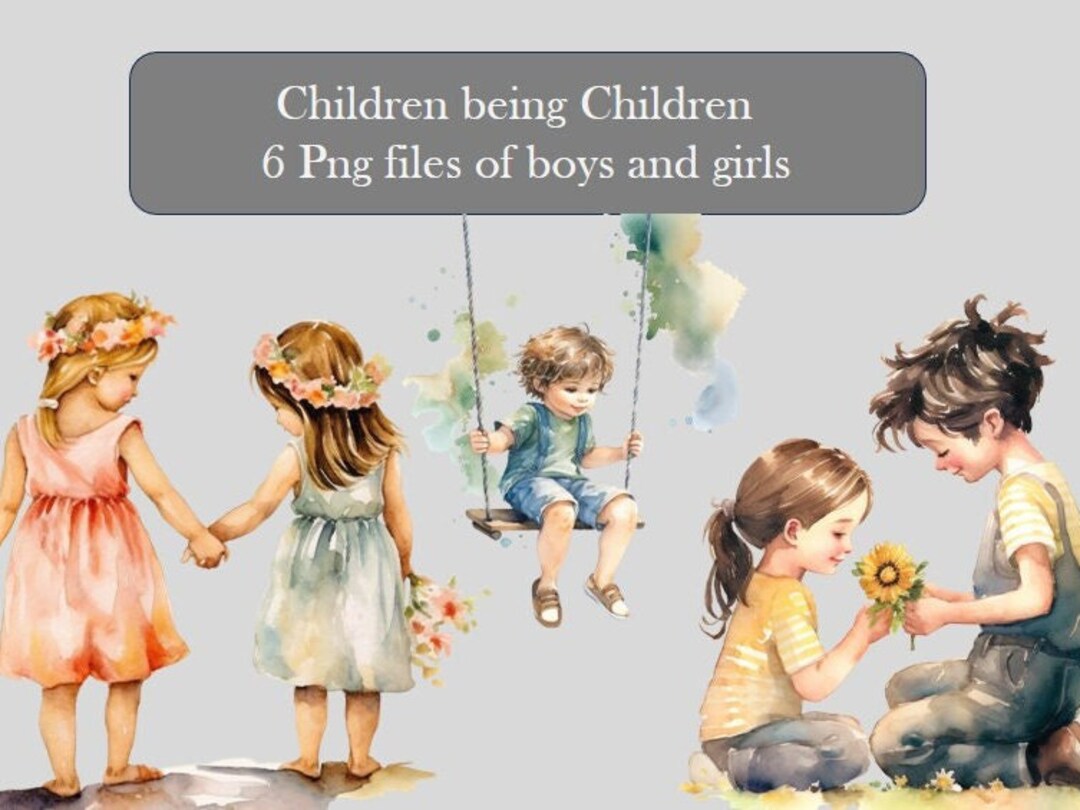 Watercolor Clipart: Little Girls and Boys Being Children 6 - Etsy