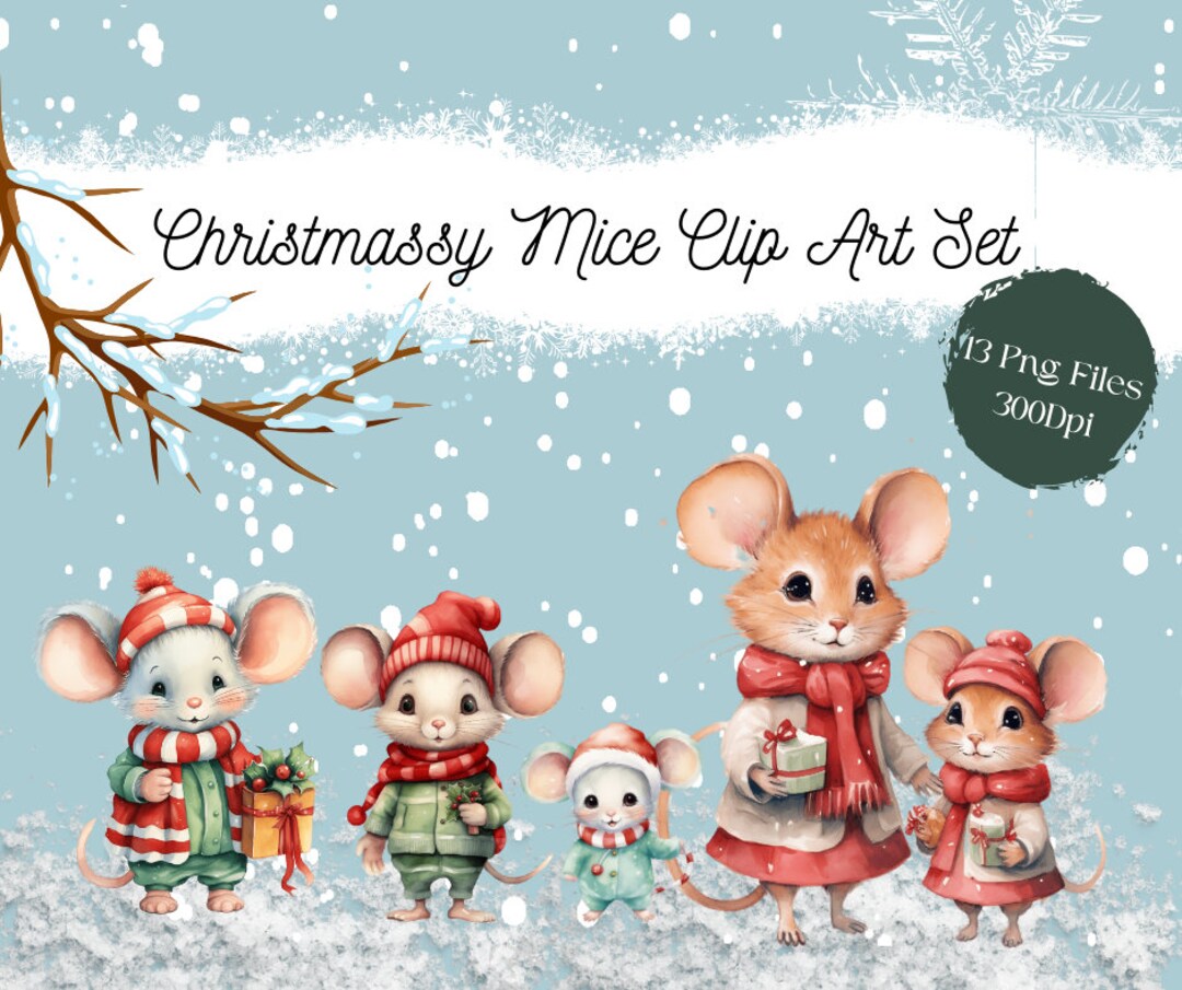 Mice Clip Art Bundle: Christmas Themed 13 PNG Files for Sublimation ...