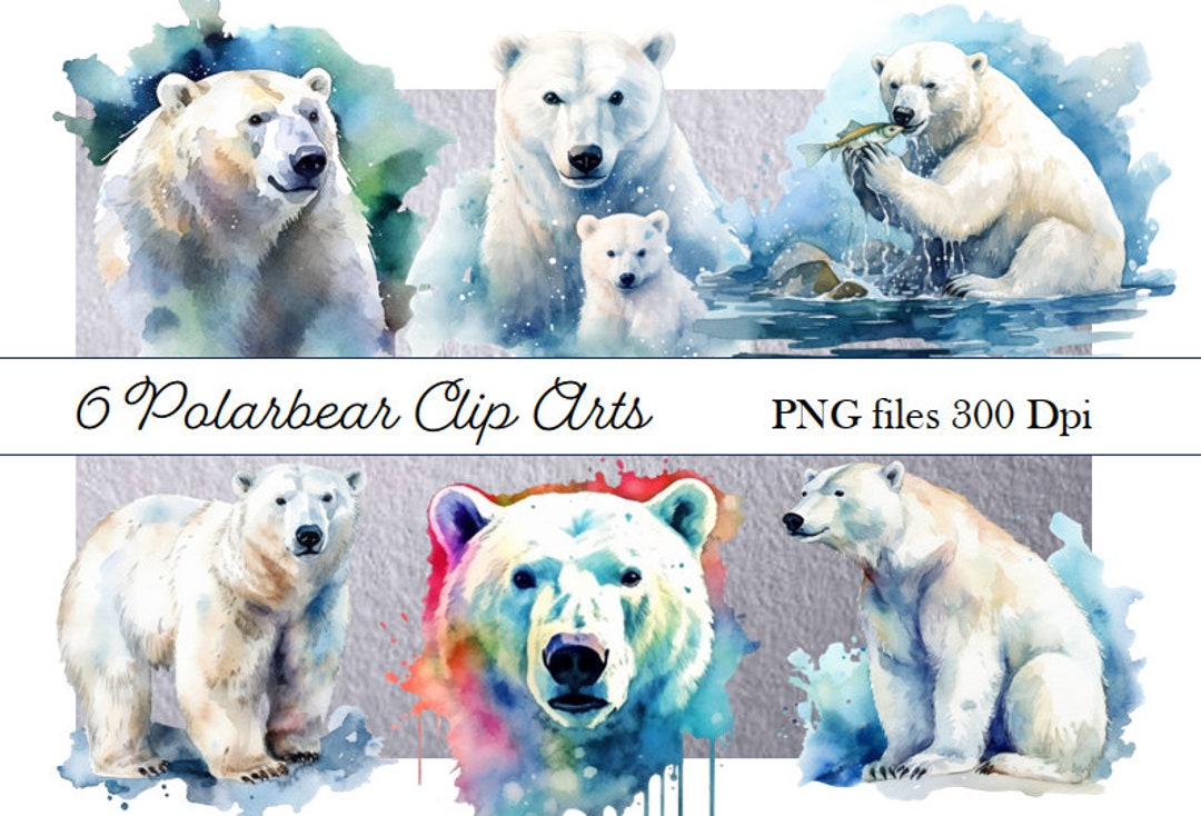Watercolor Polar Bears Clipart Set 6 PNG Files, High Resolution ...