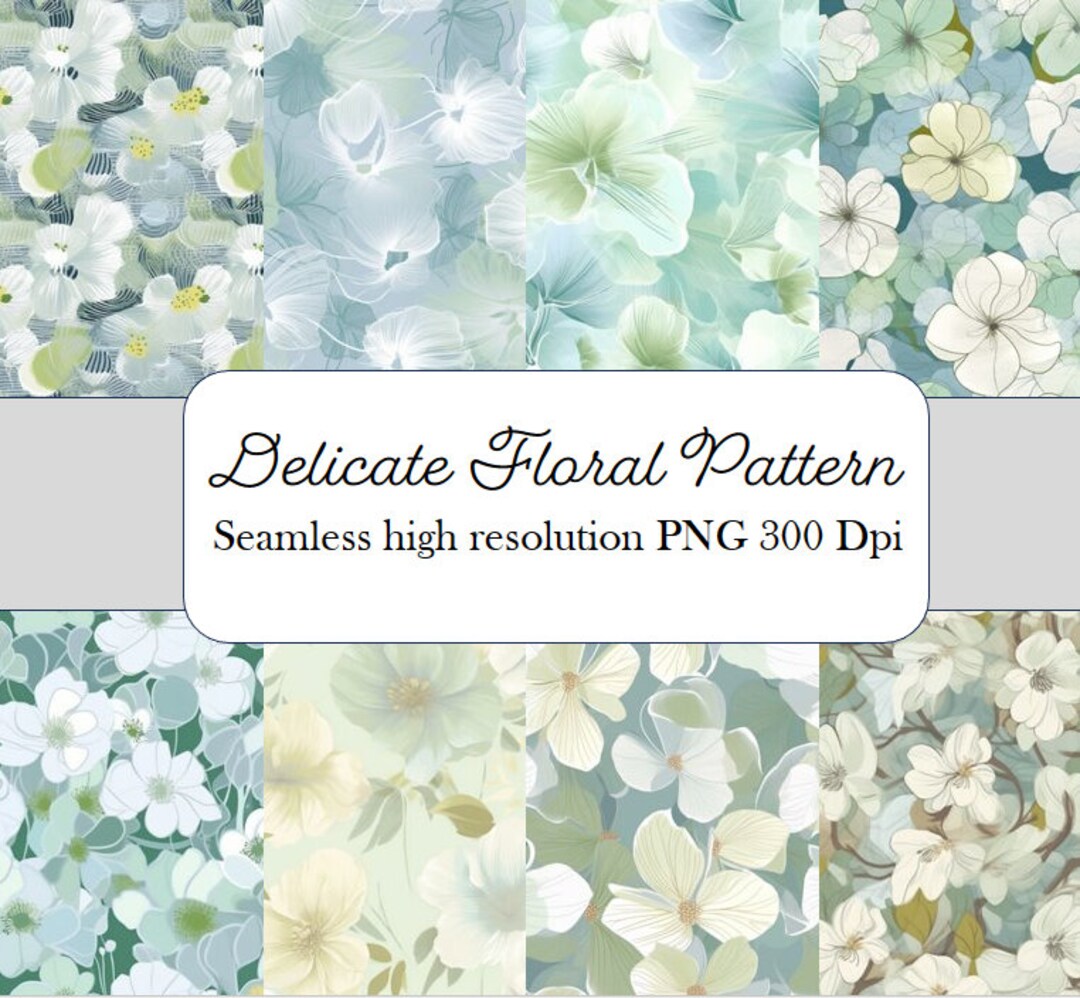 Delicate Pastel Green Flower Patterns Bundle 8 Seamless PNG - Etsy